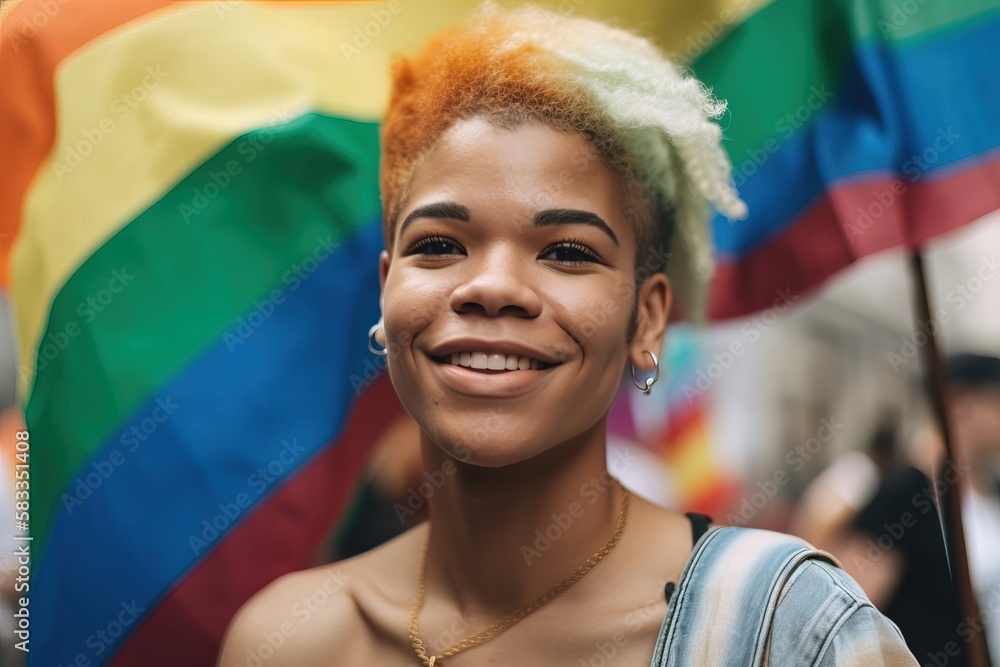 beautiful young black woman smiling queer LGBTQIA+ LGBT people walking ...