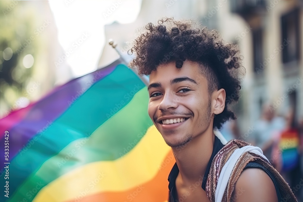 handsome black gay man smiling queer LGBTQIA+ LGBT people walking in ...