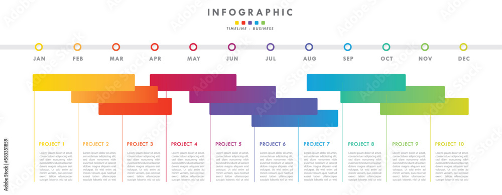 Timeline and project management month in a year business panoramical ...