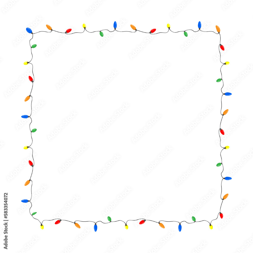 Holiday square frame with multi colored Christmas lights for garlands ...