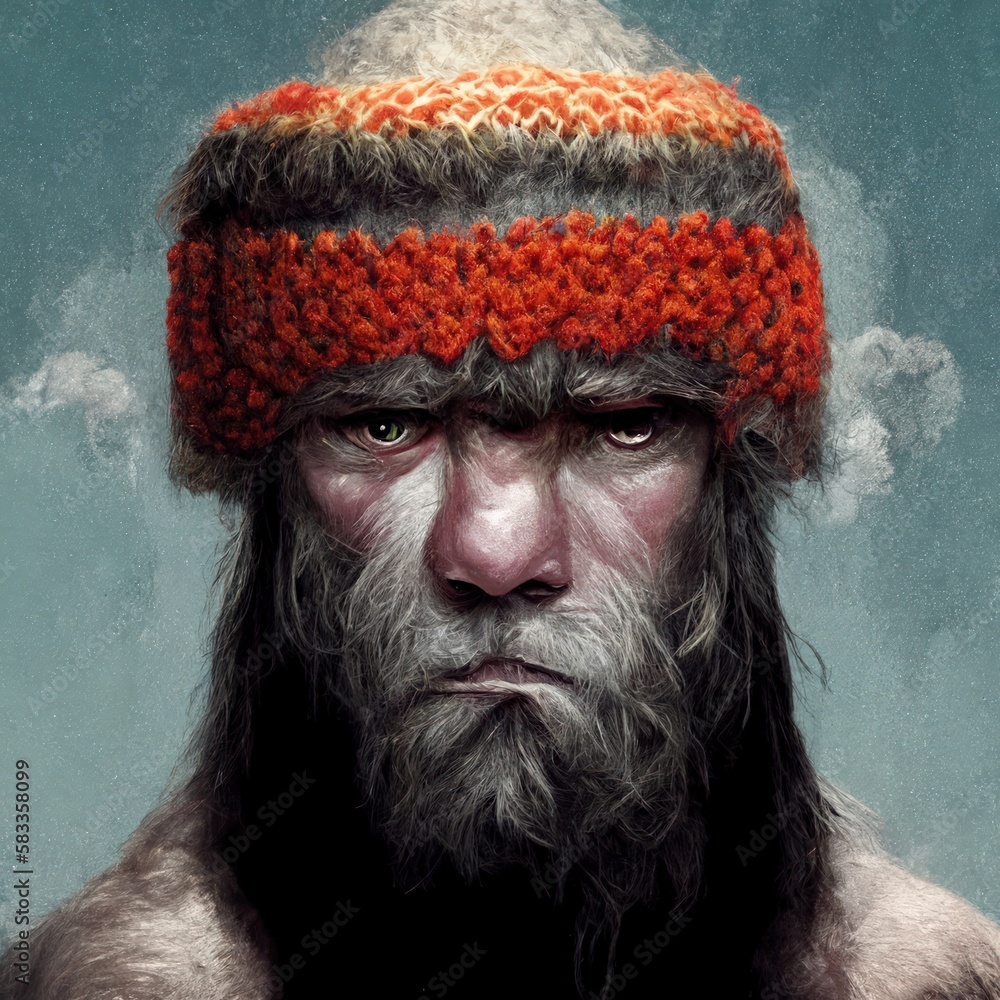 This image shows a thinking barbarian with a woolly hat. Generate Ai ...