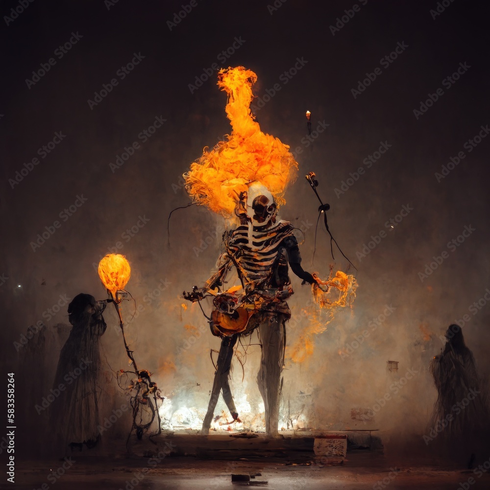 WA is a rockstar artist with a flaming skeleton head performing on ...