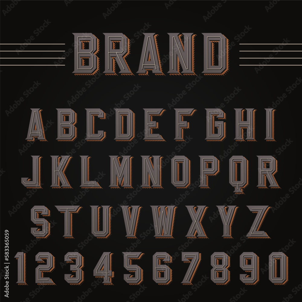 Vector Retro Font with shadow. Vintage Alphabet on white background ...