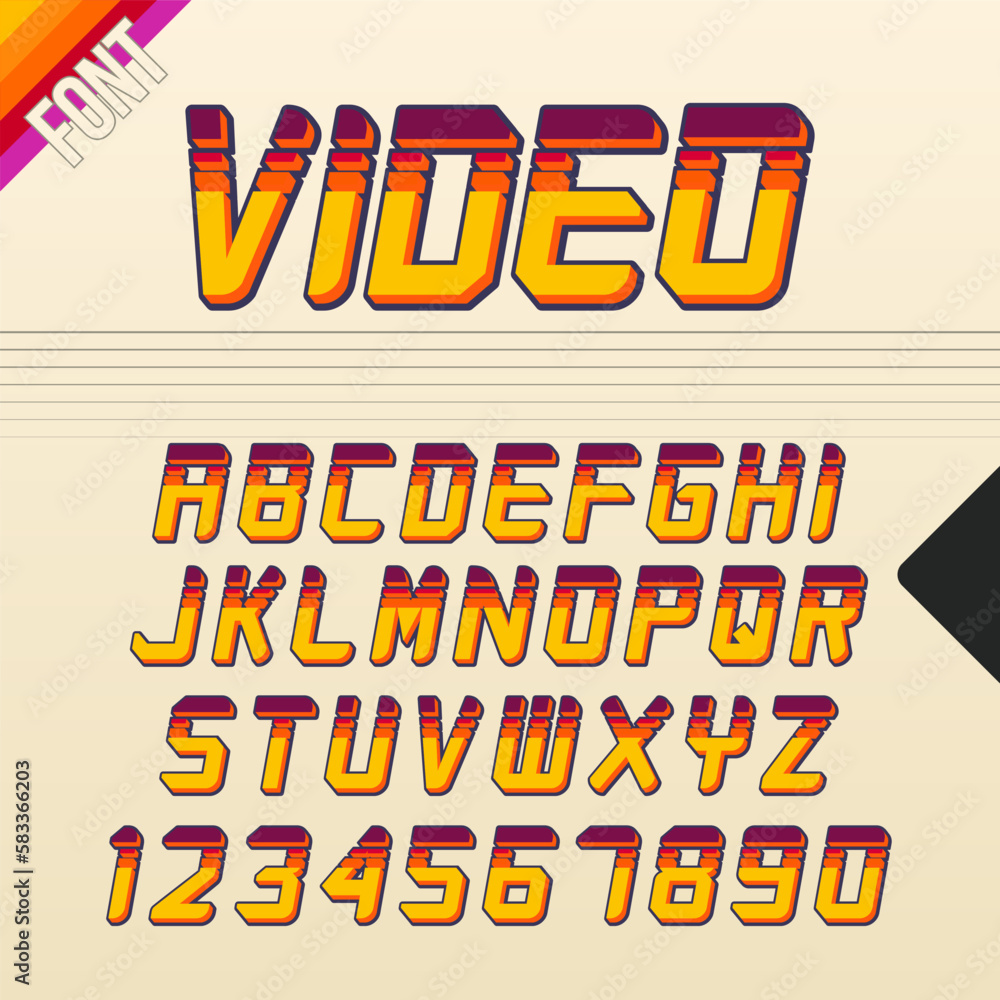 90's Retro Font. Vector alphabet in VHS cassette style Stock Vector ...