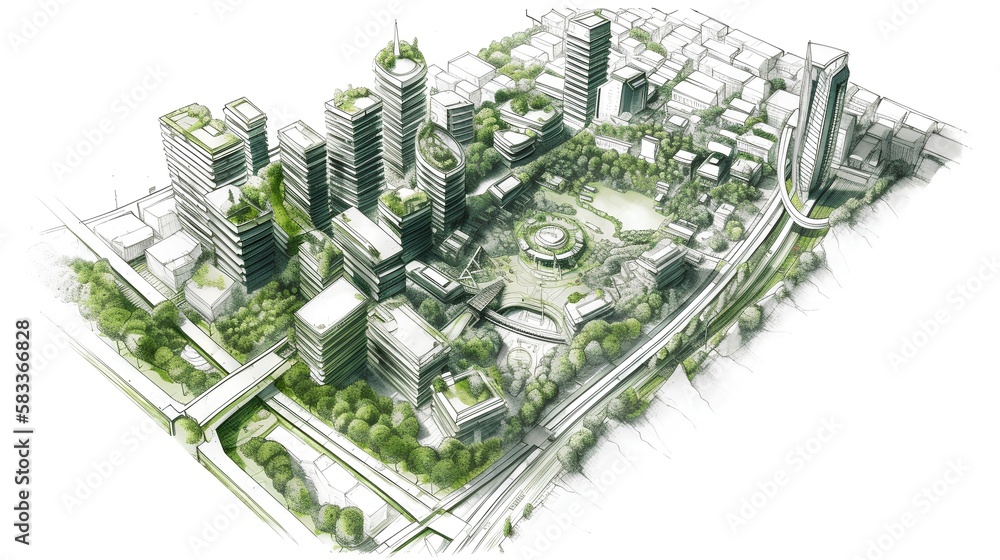 Urban project planning. Green sustainable design, creating eco friendly ...