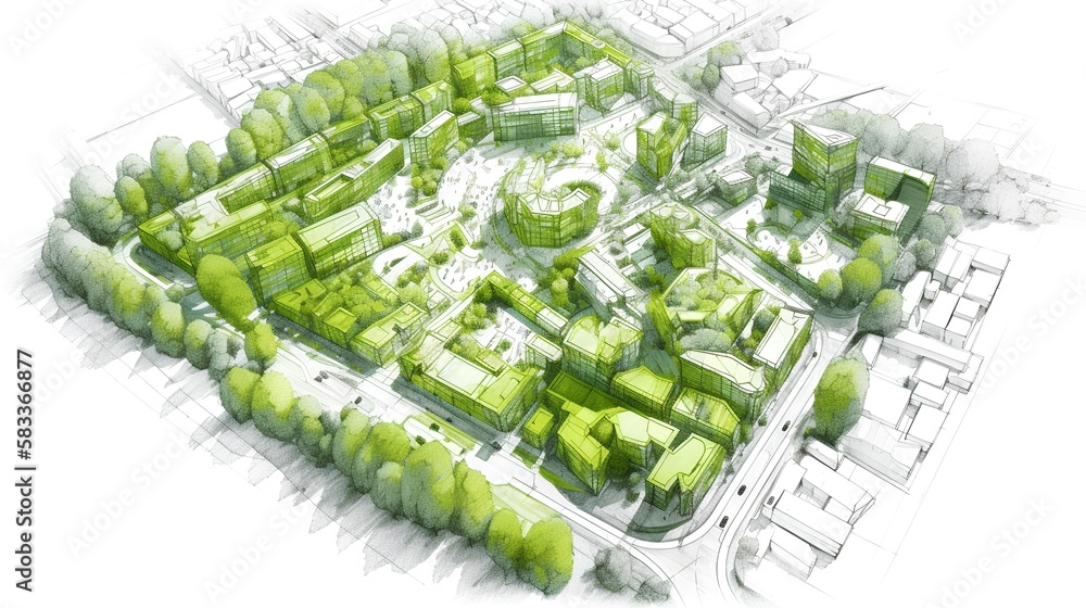 Urban project planning. Green sustainable design, creating eco friendly ...