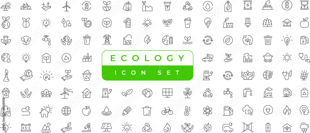 Ecology mega icon set. all ecology and energy icons. symbols, and signs ...