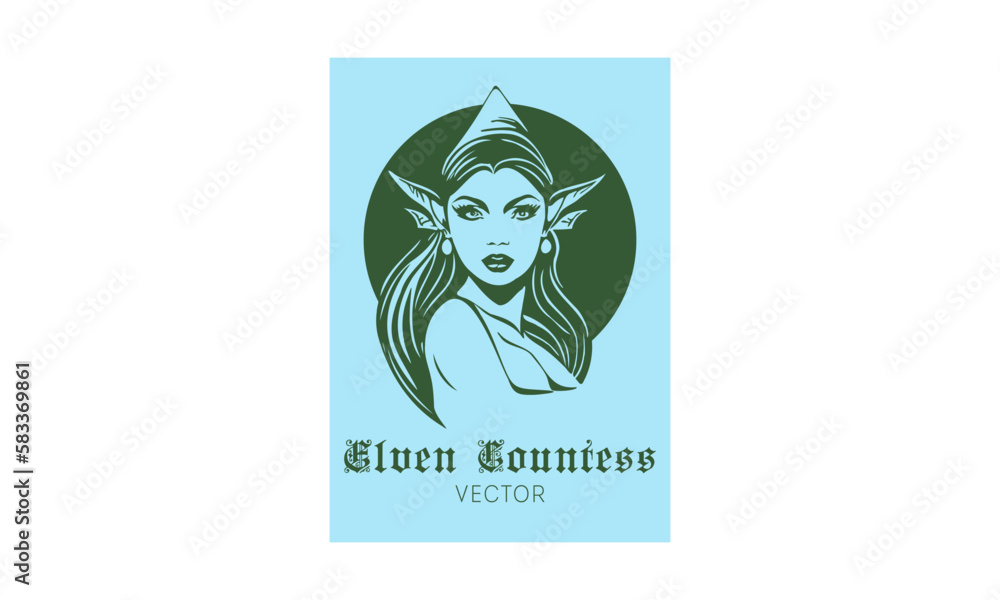 Vector green beautiful young pleasant elven countess in a blue ...