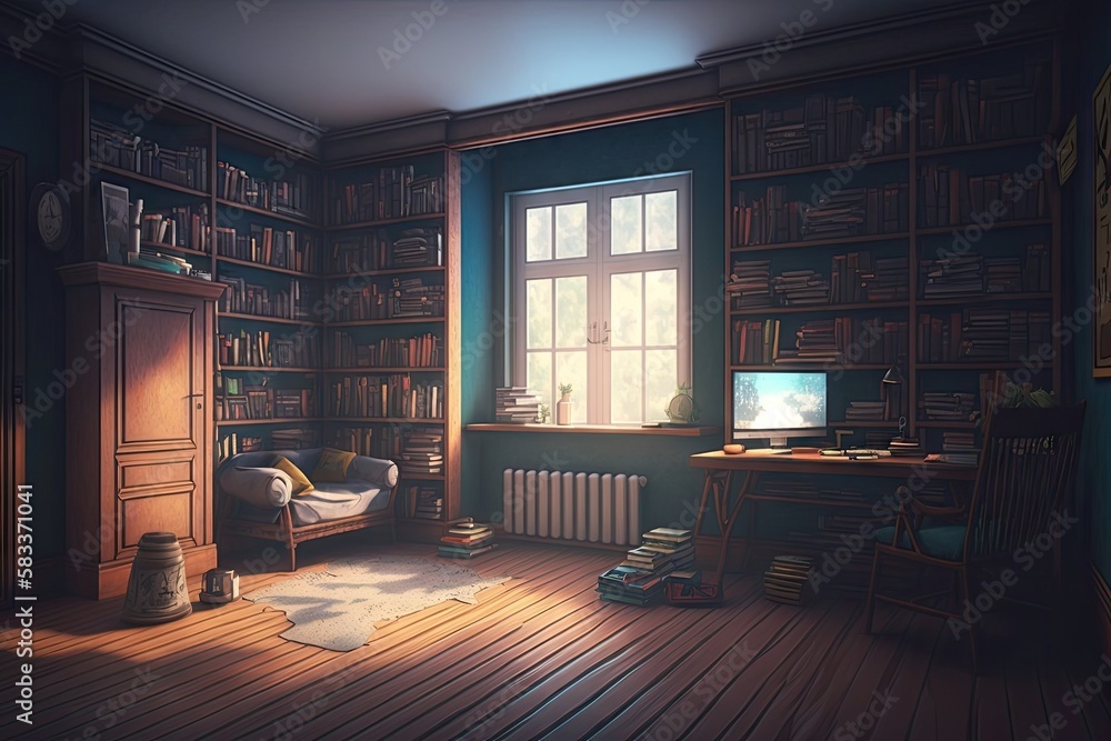 empty room, filled with bookshelves and reading materials, providing ...
