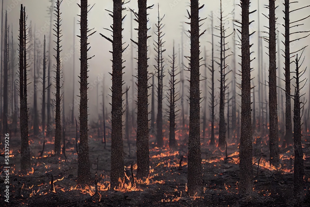 Rainforest wildfire environment disaster background. Jungle forest ...