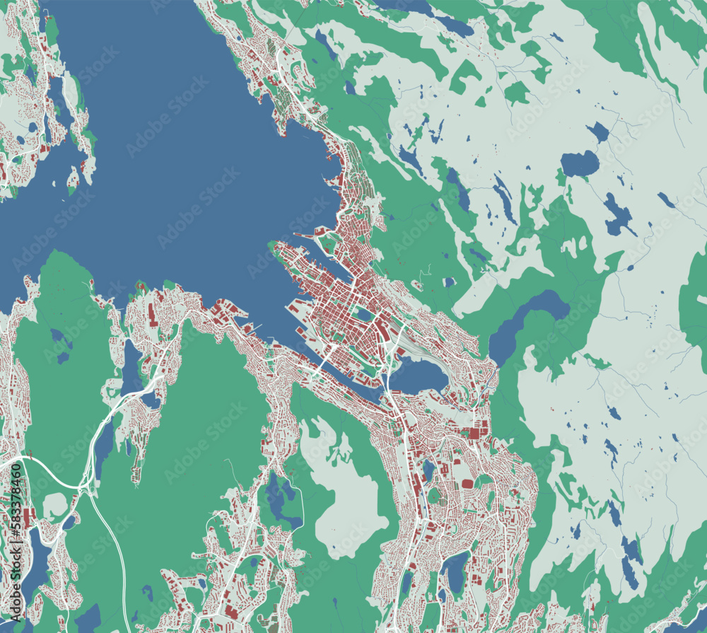 Bergen map. Detailed map of Bergen city administrative area. Cityscape ...