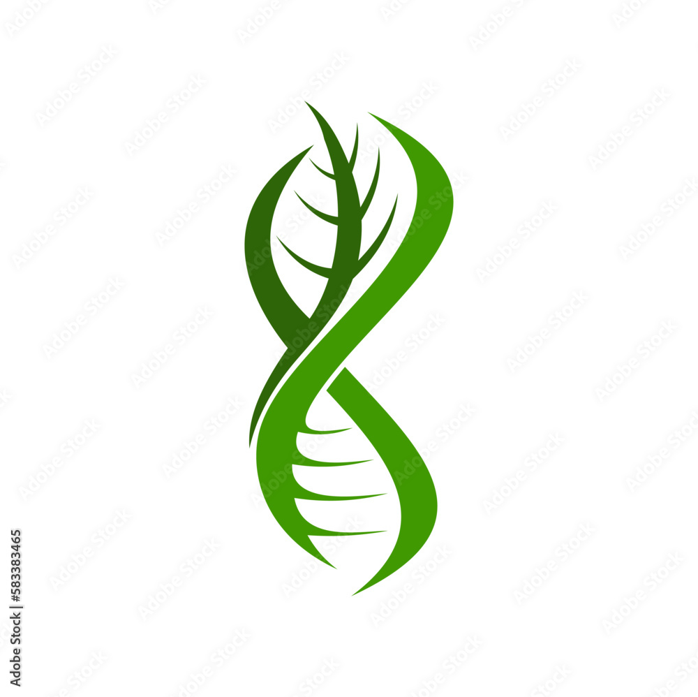 Leaf DNA, plant icon. Plant genome research DNA helix symbol ...
