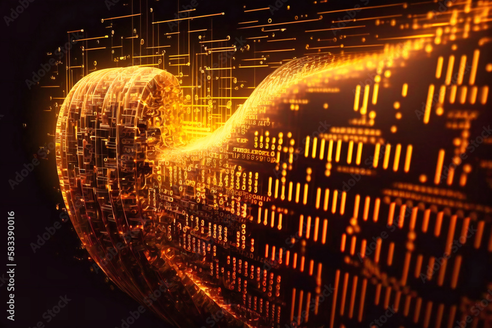 A luminous gold programming code abstract technology background ...