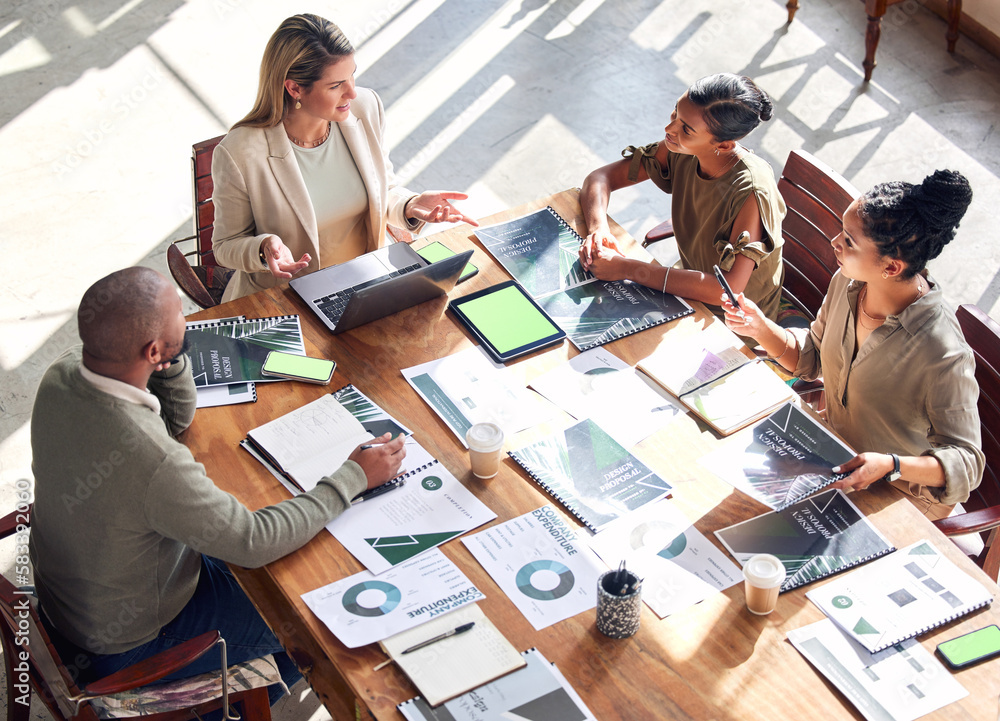 Foto de Business meeting, planning and people manager with digital ...