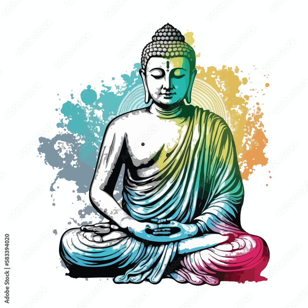 buddha in colorful vintage style illustration Stock Vector | Adobe Stock
