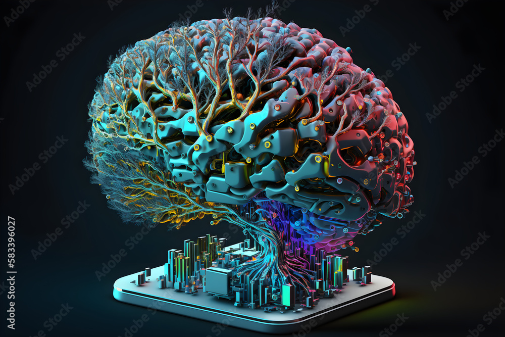 Colorful Artificial Intelligence 3d model. AI. Human brain. Nano ...