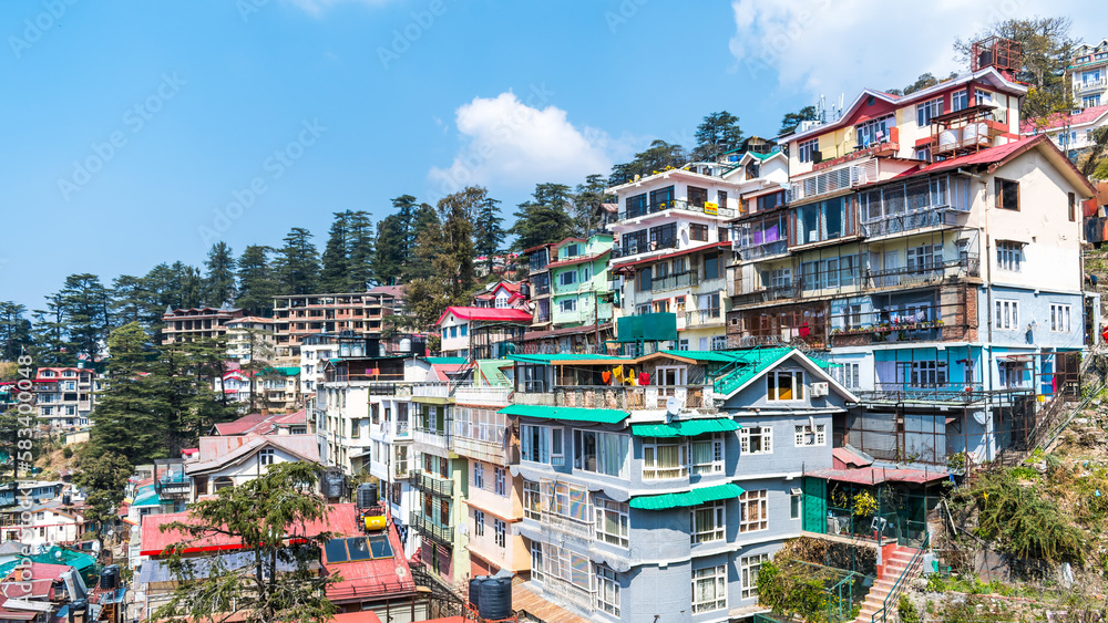 Aerial view of Shimla the capital and the largest city of the northern ...