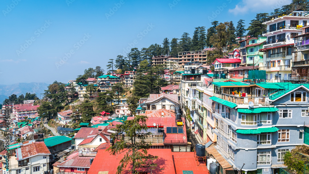 Aerial view of Shimla the capital and the largest city of the northern ...
