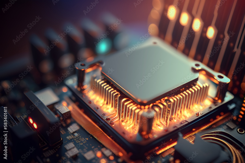 Circut board with processor, close-up. Computer processor close-up ...