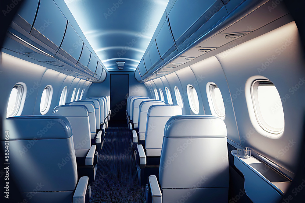 Aircraft cabin interior as digital interior design illustration ...