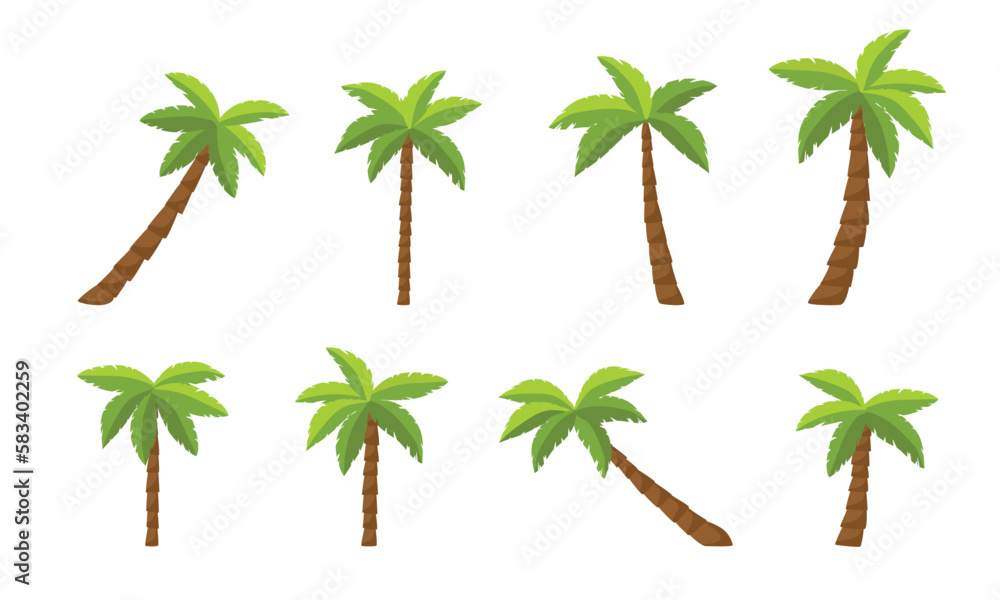 A cartoon drawing of palm trees. Set of palm trees. Vector illustration ...