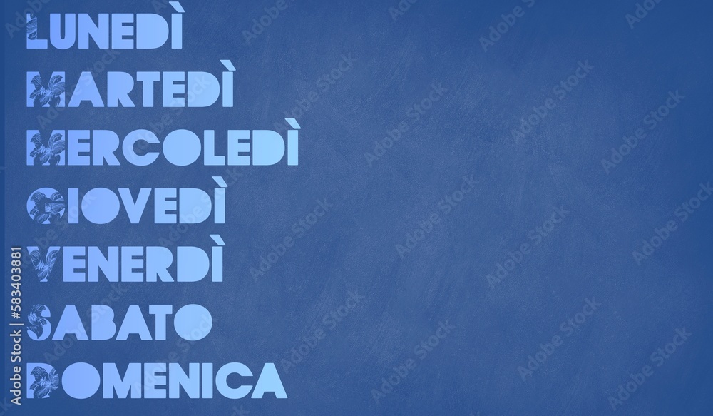 seven days of the week - written in Italian on blue background - ideal ...