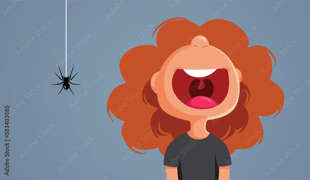 Screaming Girl Scared of Spider Insect Vector Cartoon Illustration ...