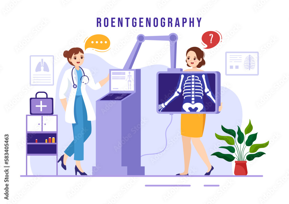 Roentgenography Illustration with Fluorography Body Checkup Procedure ...