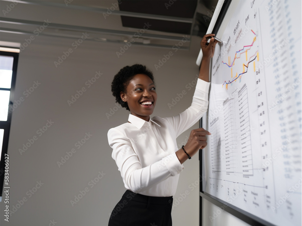 Beautiful young black women white presenting in a meeting with a white ...