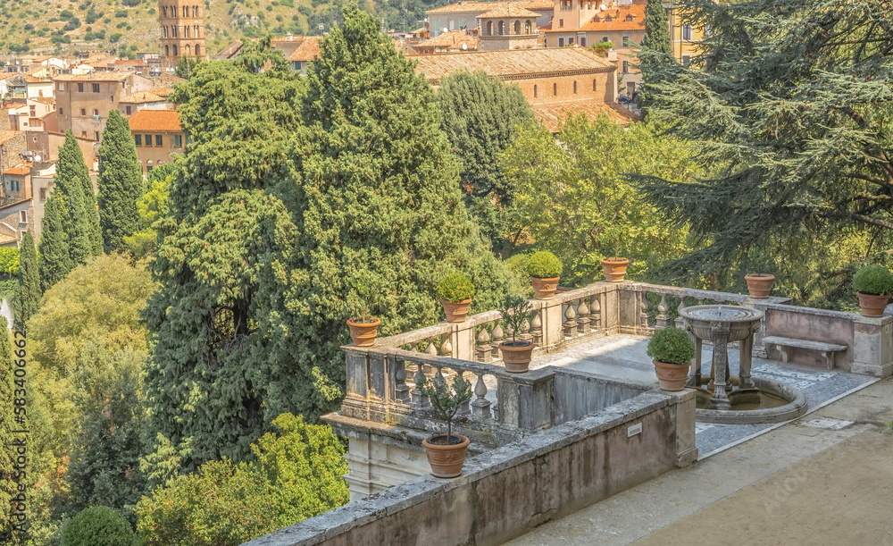 Terrace with fountain in a medieval park in the vicinity of Rome Stock ...
