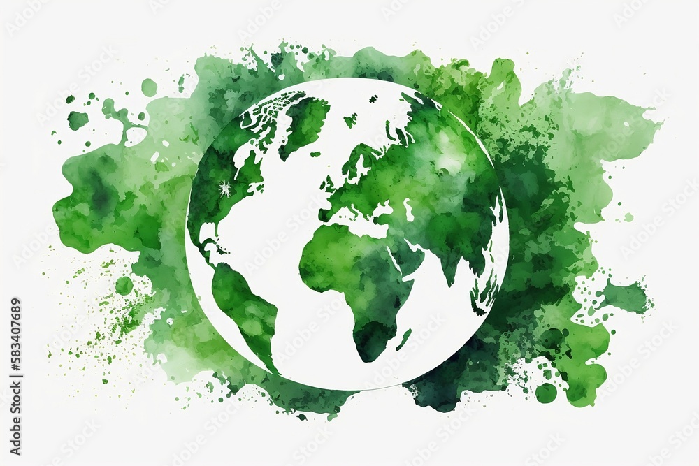 green planet earth, Green earth watercolor art hand drawing. Green ...