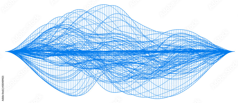 Abstract blue wireframe sound waves, visualization of frequency signals ...