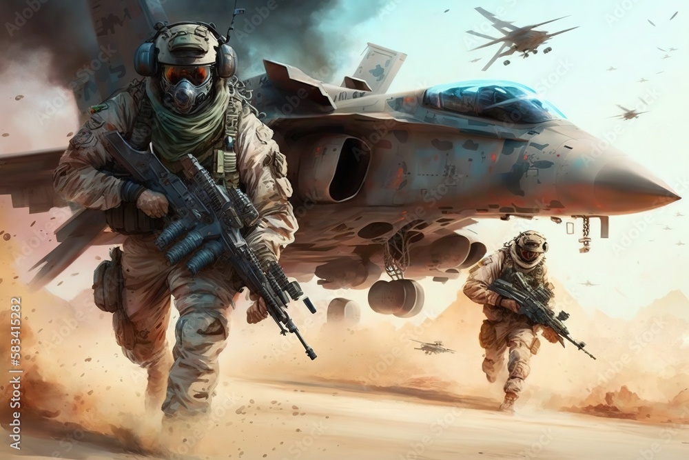 Army soldiers fighting with guns and defending their country. fighter ...