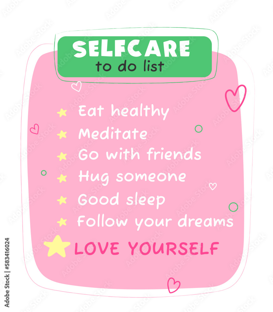 Cute to do list for girls about selfcare. Vector illustration design on ...