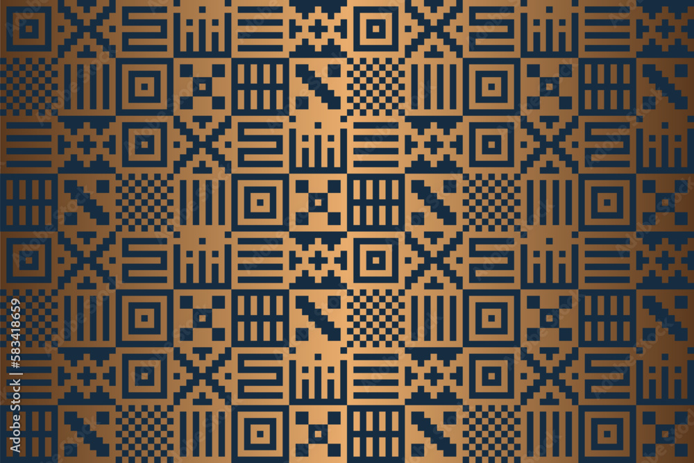 Seamless vector ethnic geometric golden pixel pattern. Abstract mexican ...