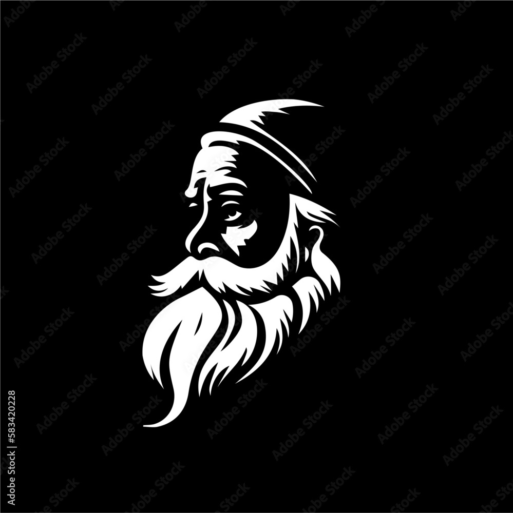 Bearded old man bust logo template, Santa Claus monument emblem, sage ...