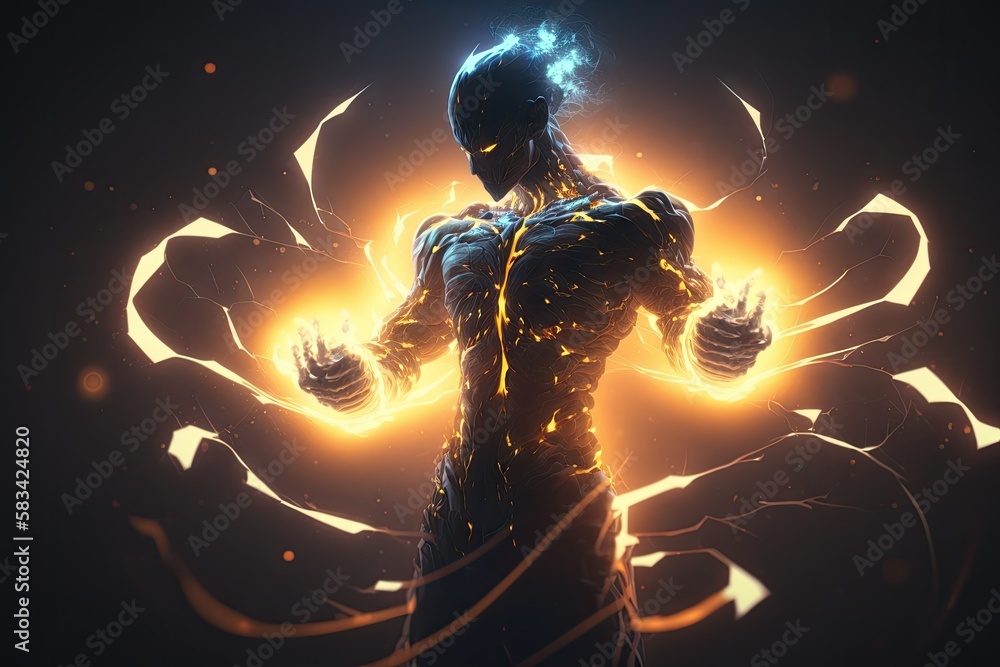 Astral body silhouette with space background and ray of astral light ...