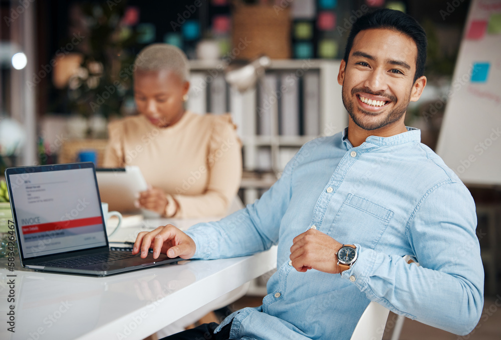 Portrait, smile and business man in office with pride for career ...