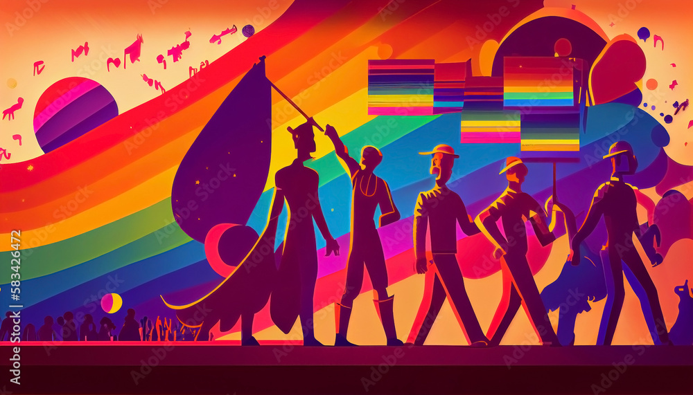 LGBTQ illustration banner, rainbow color artwork design, creative ...