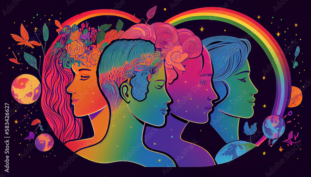 LGBTQ illustration banner, rainbow color artwork design, creative ...