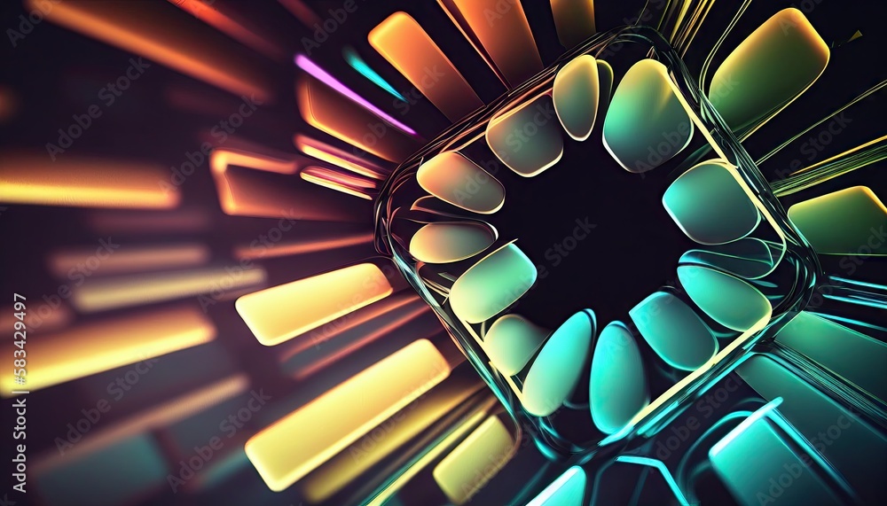 Abstract 3d background wallpaper with glass squares with colorful light ...