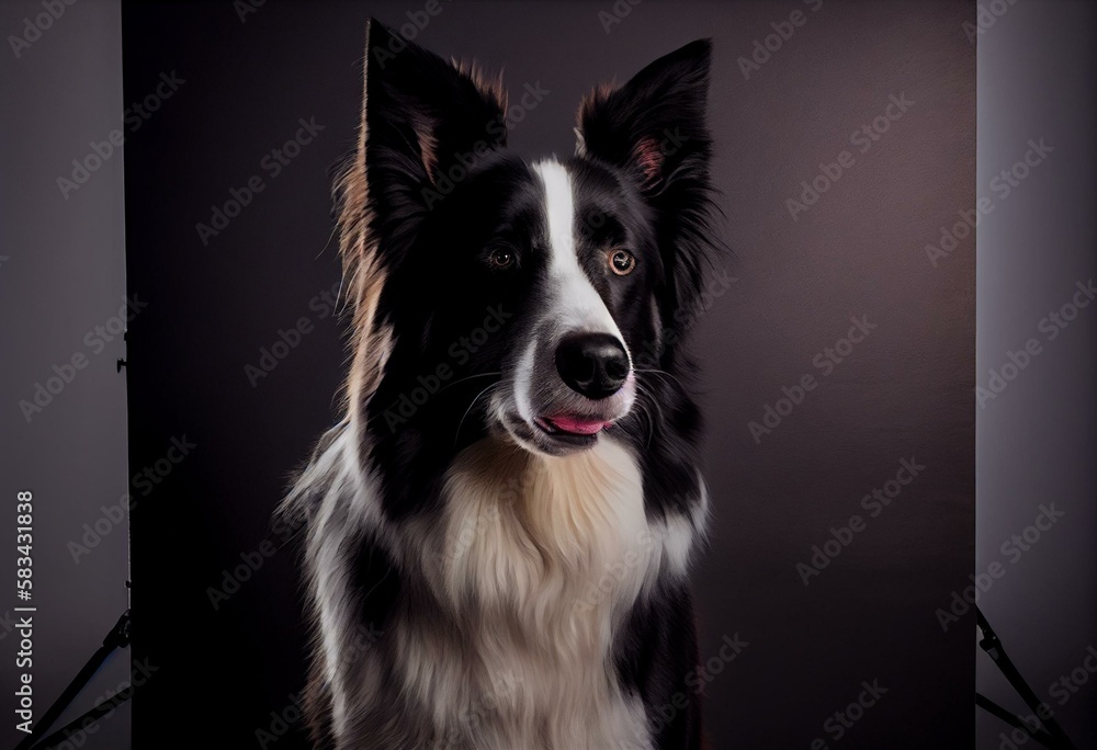 Black border collie posing in studio with mockup space, loyal and ...