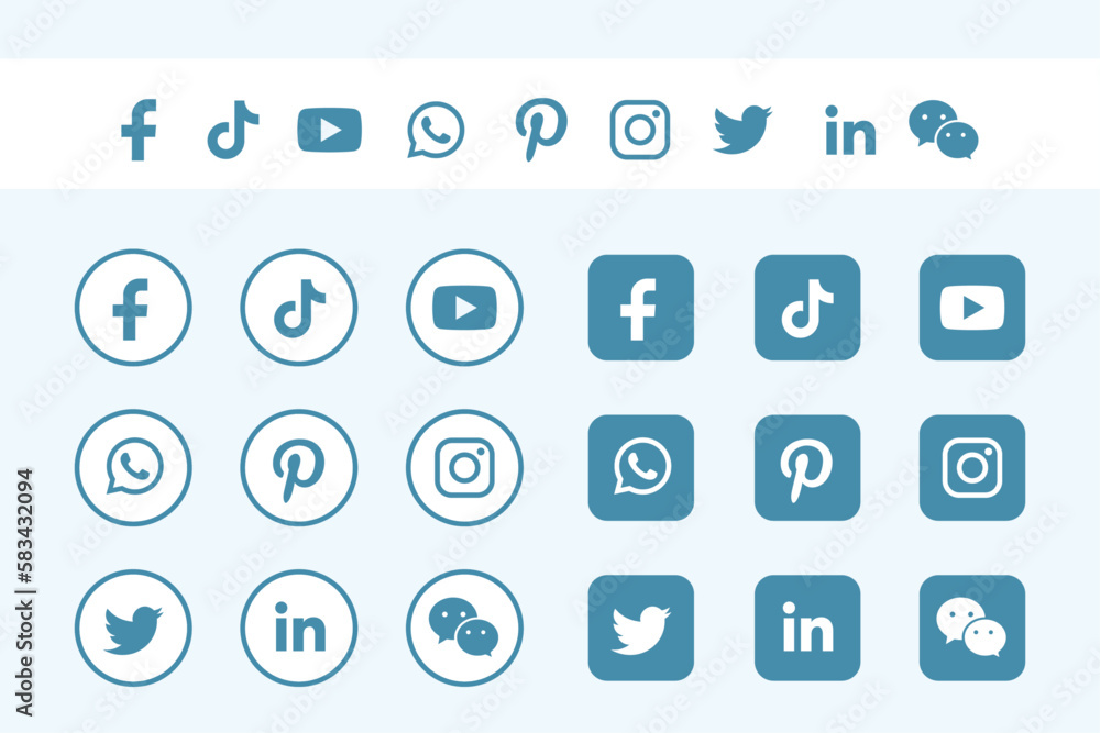 Colección de logotipos de redes sociales populares en blanco y azul ...