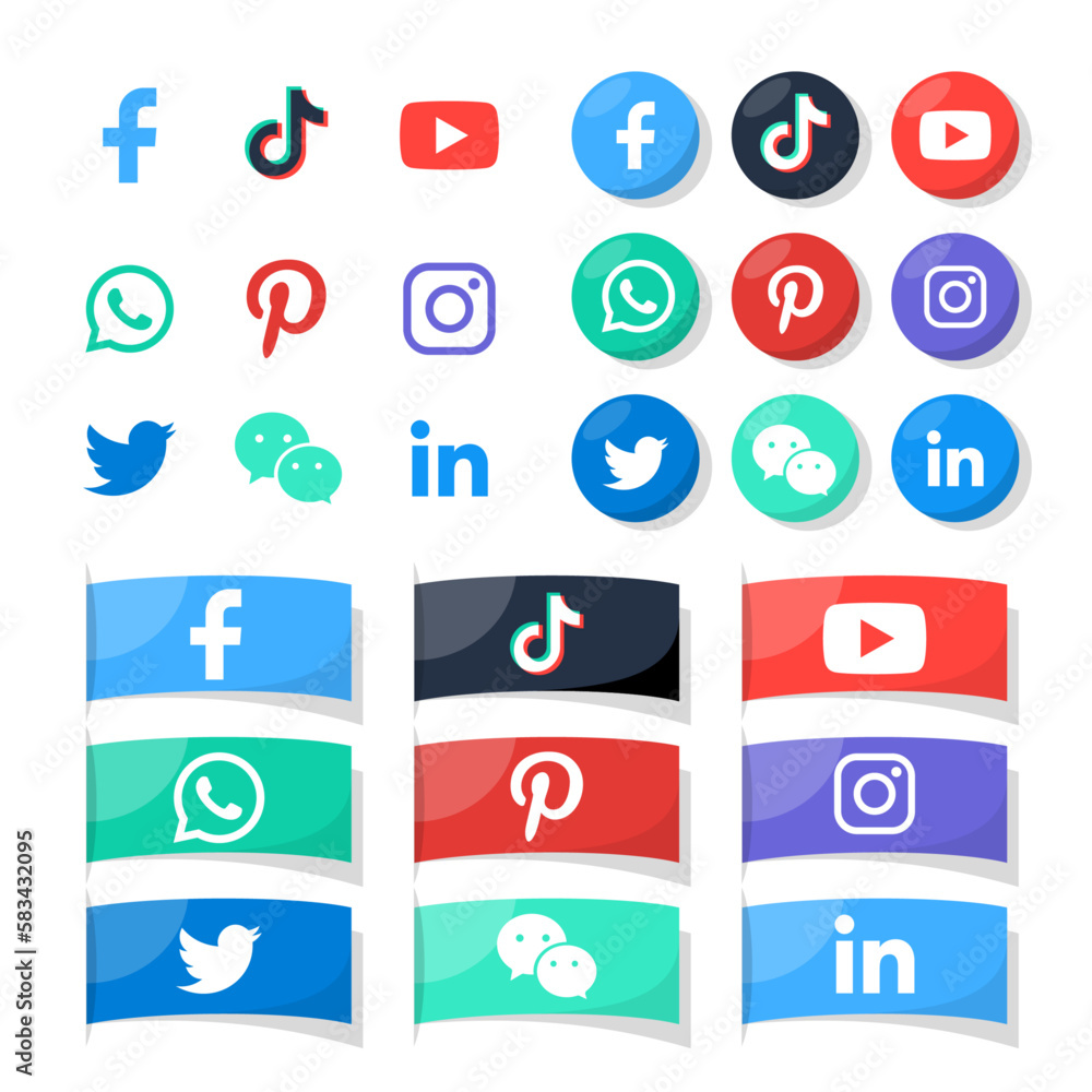 Colección de logotipos de redes sociales populares en color Stock ...