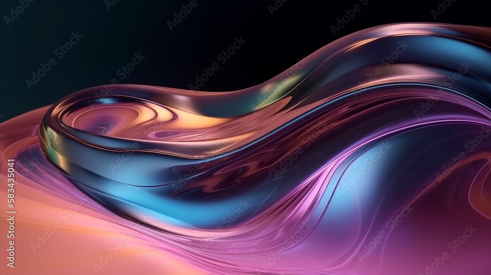 Abstract 3d glass render, organic curve wave in motion. Glossy ...