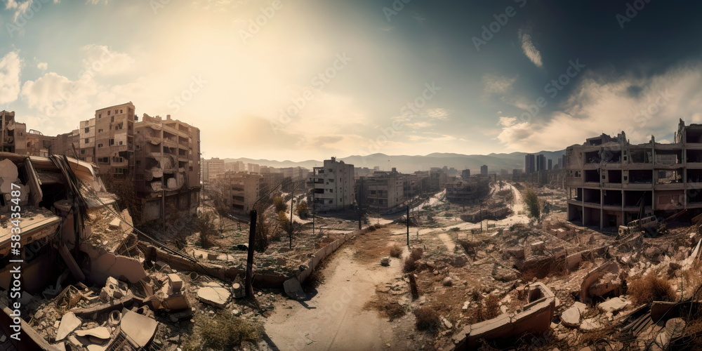 Devastated Cityscape: The Aftermath of War Generative AI Stock ...