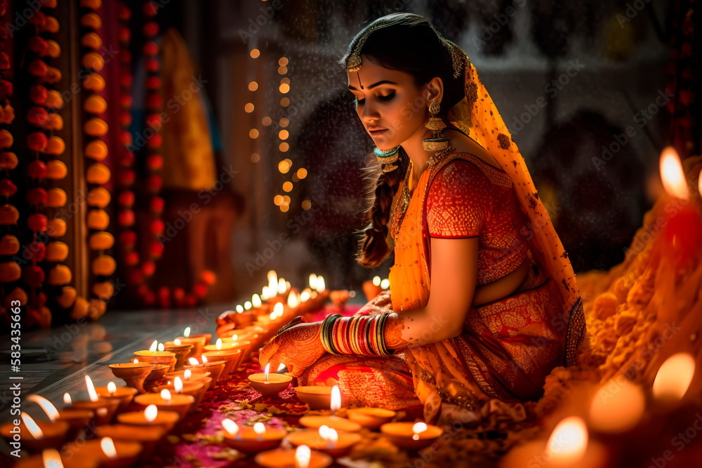 Diwali festival of lights with traditional dress and decorations ...
