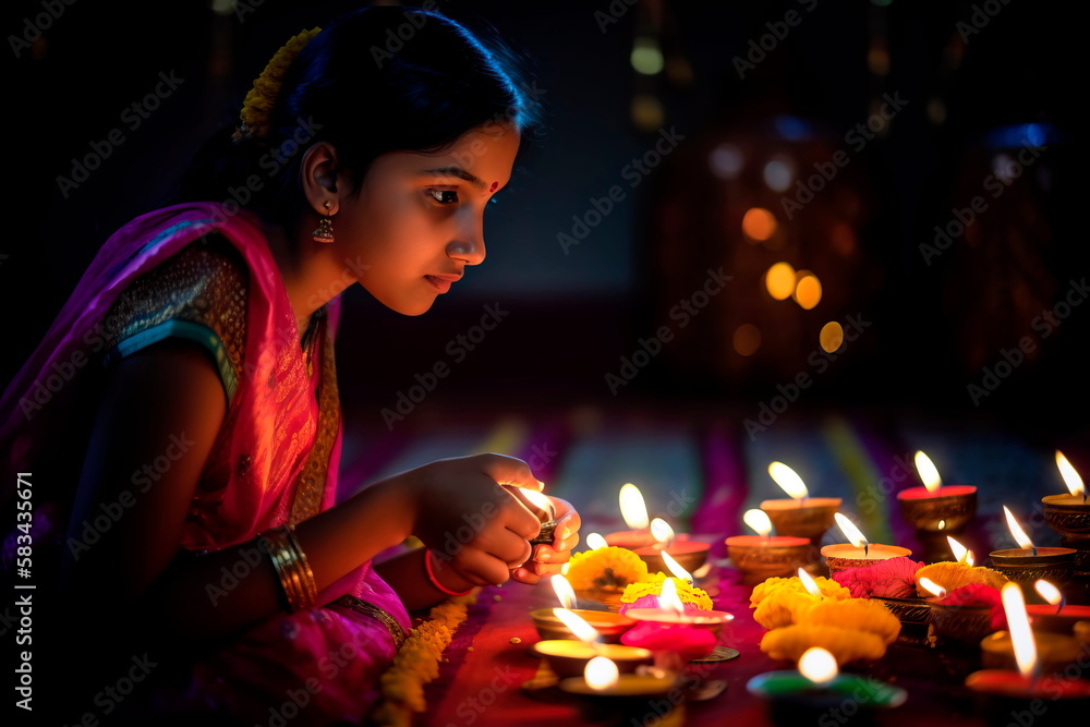 Diwali festival of lights with traditional dress and decorations ...