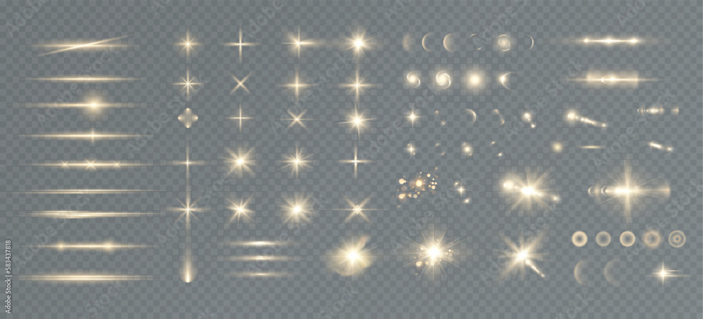 Golden particles of light. Golden light. Light flare.Stars isolated on ...