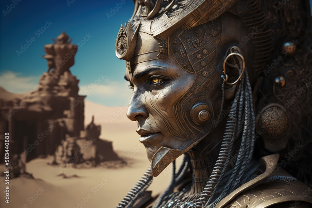 Gold Pharaoh Robot Epic Sci-fi Portrait with Ornament Details and ...